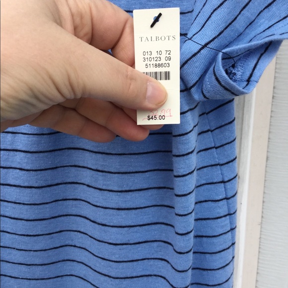 Talbots | Tops | Nwt Talbots Light Blue Navy Stripe Pom Pom Trim | Poshmark